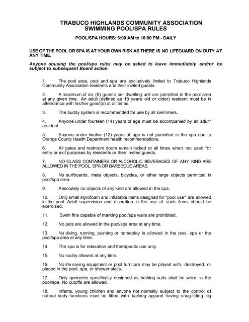 Pool Rules - Progressive Community Management