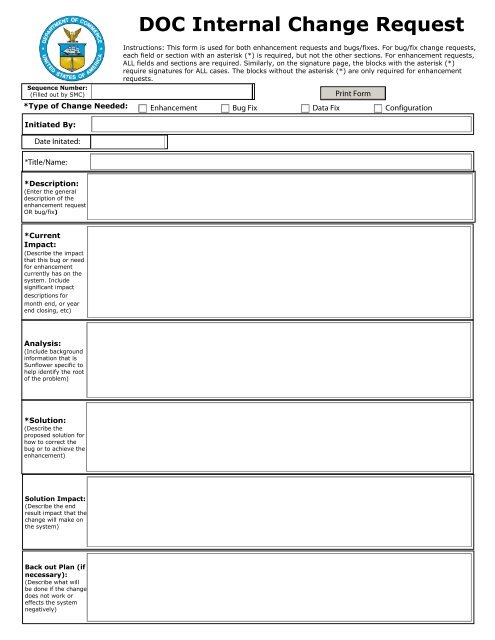 Sunflower Internal Control Request Form