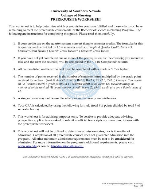 PREREQUISITE WORKSHEET