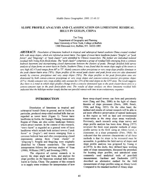 slope profile analysis and classification on limestone residual hills ...