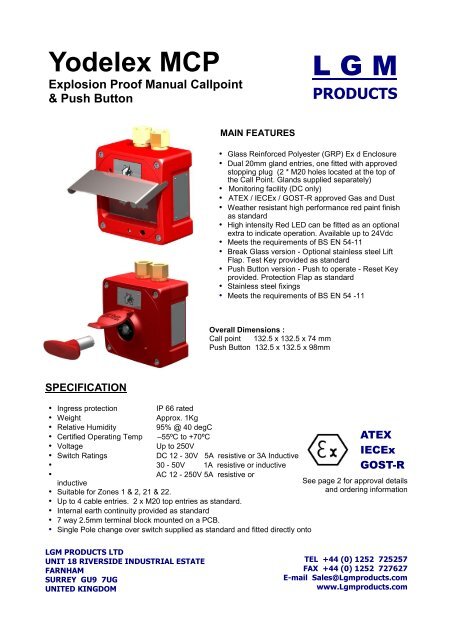 Yodalex MCP Exd Break Glass Call point Exd ... - LGM Products Ltd