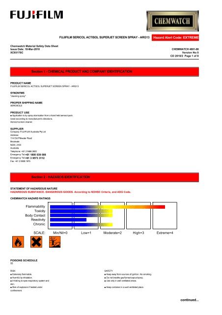 Chemwatch MSDS Print - FUJIFILM Australia