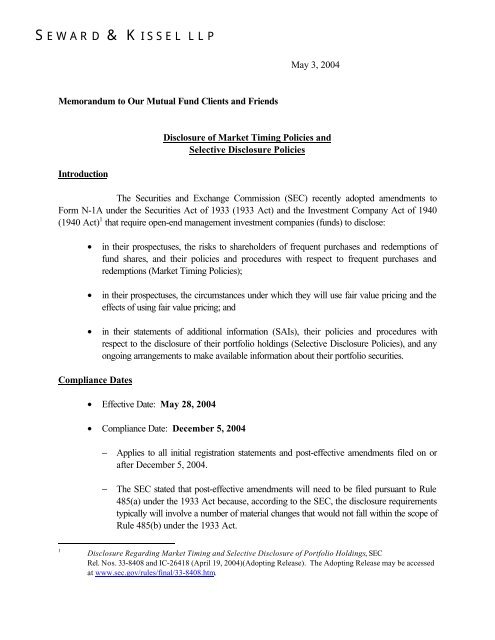 Client Memorandum - Seward and Kissel