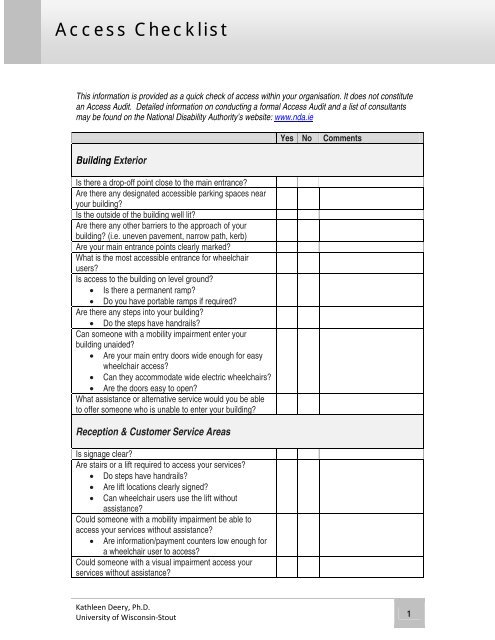 Access Checklist - The National Disability Authority