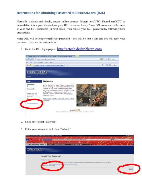 Instructions for Obtaining Password to Desire2Learn (D2L)