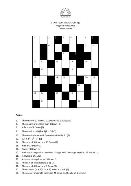 UKMT Team Maths Challenge Regional Final 2013 Crossnumber 1 ...