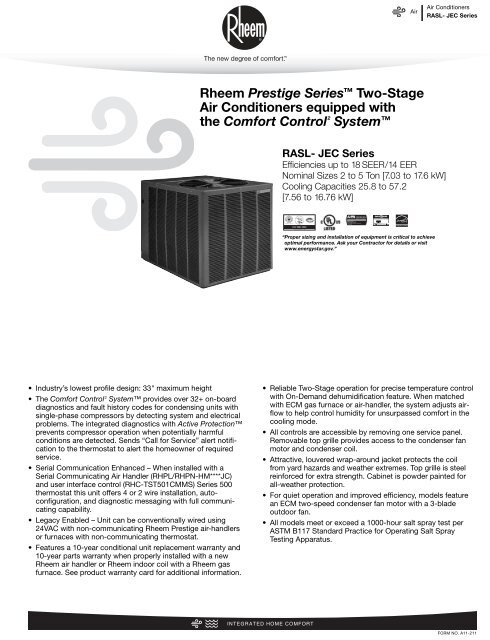 RASL-JEC Specification Sheet - Rheem