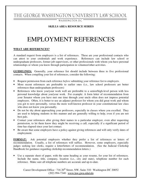 employment references - George Washington University Law School