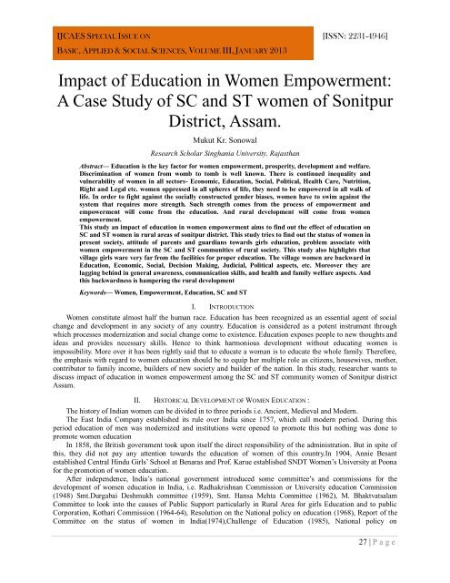 Impact of Education in Women Empowerment: A Case Study of SC ...