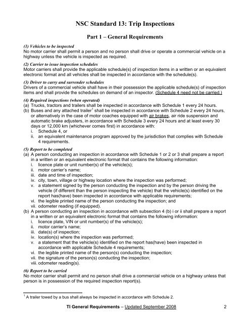 NSC Standard 13: Trip Ins