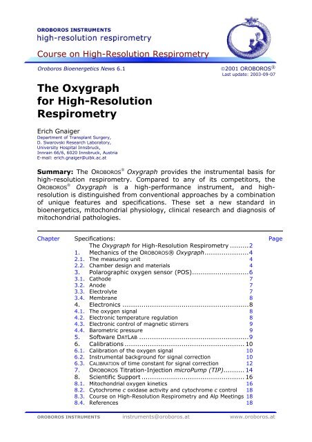 The Oxygraph for High-Resolution Respirometry - Oroboros