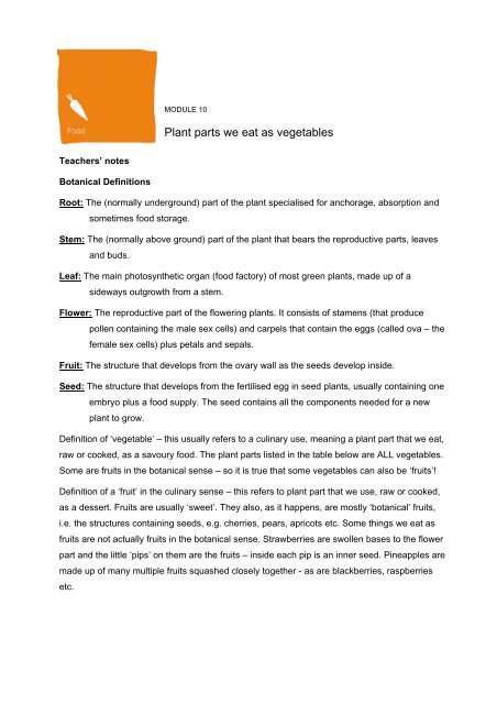 Parts Of Vegetables We Eat