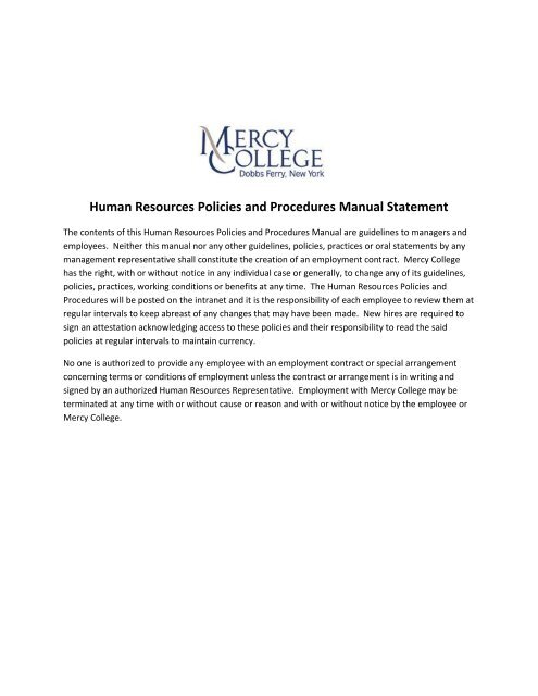 Human Resources Policies and Procedures Manual ... - Mercy College