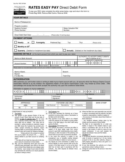 RATES EASY PAY Direct Debit Form - Rotorua District Council