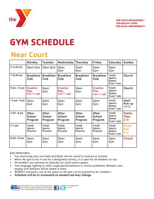 Gym Schedule - YMCA of Greater Houston