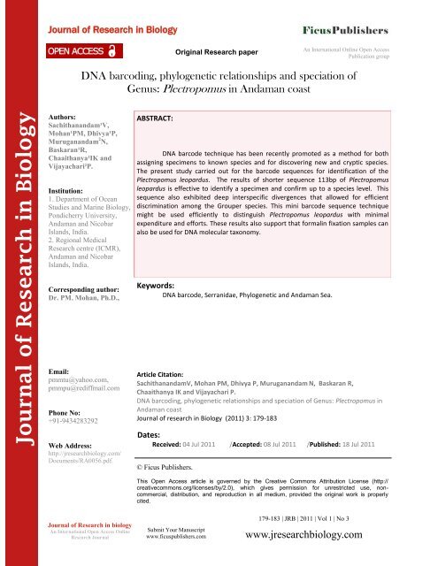 DNA barcoding, phylogenetic relationships and speciation of Genus ...