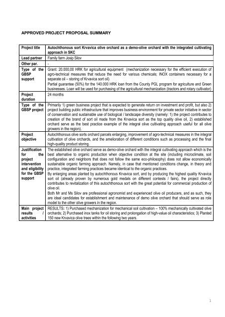 APPROVED PROJECT PROPOSAL SUMMARY Project title ...