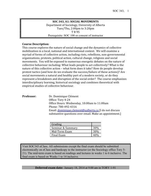 SOC 343 - Sociology - University of Alberta