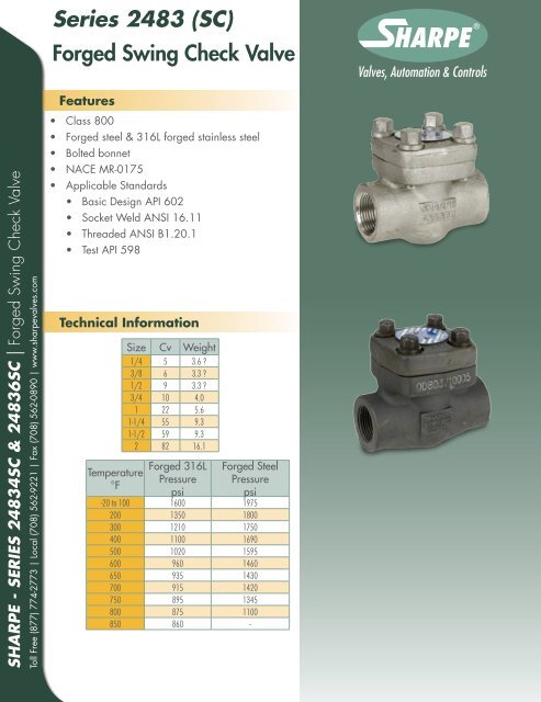 Series 2483 (SC) Forged Swing Check Valve - SharpeÂ® Valves