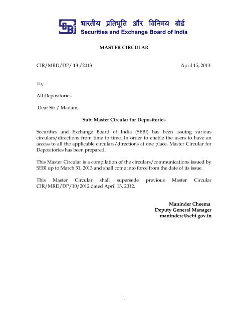 Master Circular for Depositories - Securities and Exchange Board of ...