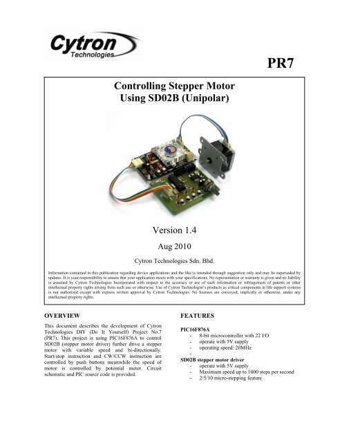 Controlling Stepper Motor Using SD02B - Cytron Technologies
