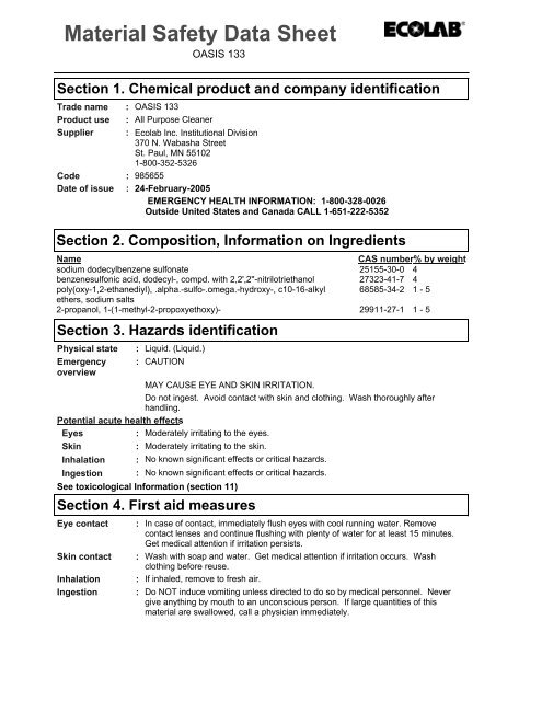 ecolab oasis 133 - Mpsi20.org
