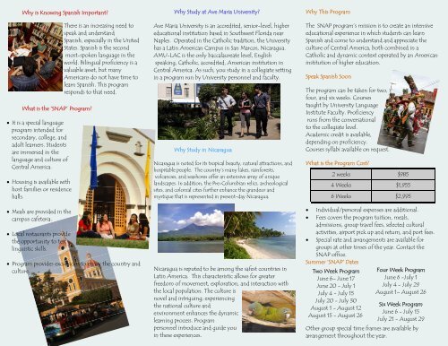 Spanish Immersion Brochure Final Edit - Ave Maria University