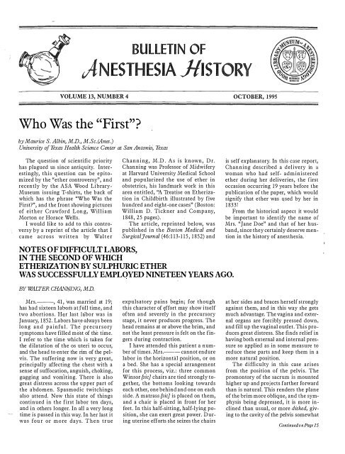 October 1995, Vol 13 - Anesthesia History Association