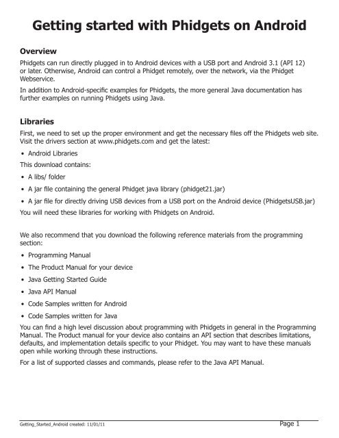 Getting started with Phidgets on Android
