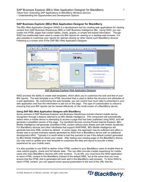 SAP Business Explorer (BEx) Web Application Designer for BlackBerry