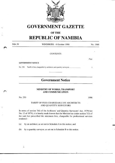 GOVERNMENT GAZETTE REPUBLIC OF NAMIBIA - saflii