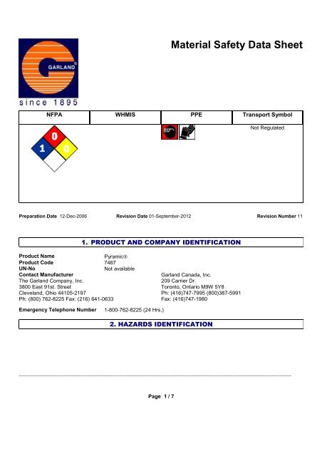 Pyramic MSDS - The Garland Company, Inc.