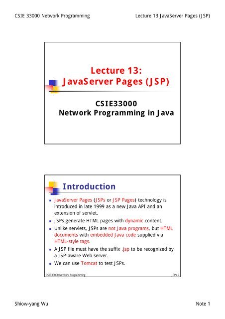 Lecture 13: JavaServer Pages (JSP)