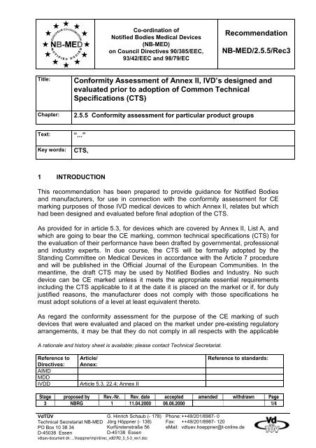 Conformity Assessment of Annex II, IVD's designed ... - MedDev INFO