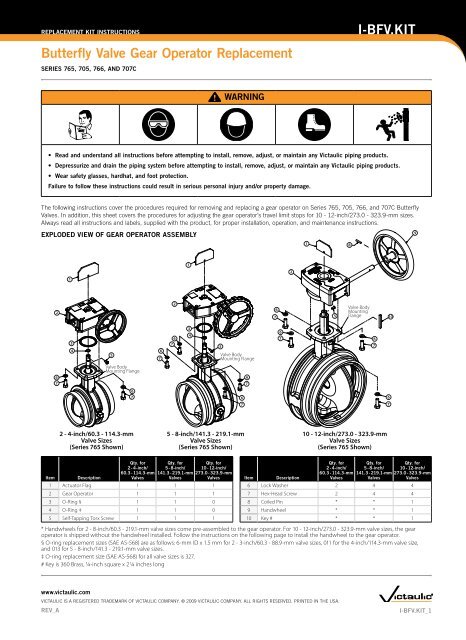Butterfly Valve Gear Operator Replacement I-BFV.KIT - Victaulic