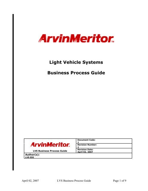 LVS Business Process Guide (BPG) - Meritor