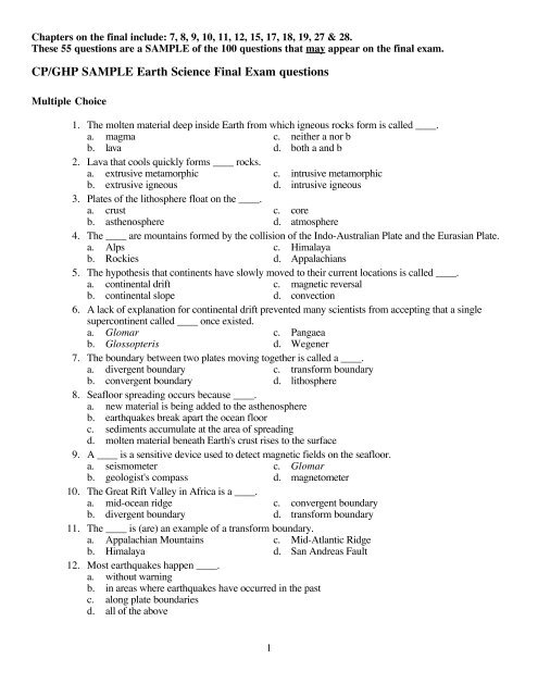 Sample Questions For Mrs Igo s Earth Science Final sample-questions-for-mrs-igo-s-earth-science-final