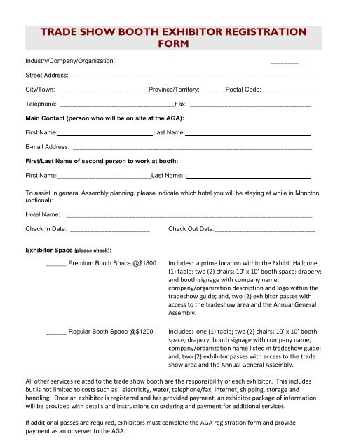 TRADE SHOW BOOTH EXHIBITOR REGISTRATION FORM
