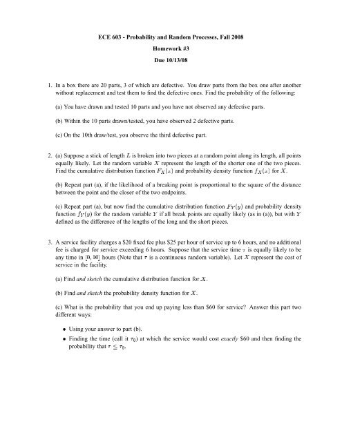 ECE 603 - Probability and Random Processes, Fall 2008 Homework ...