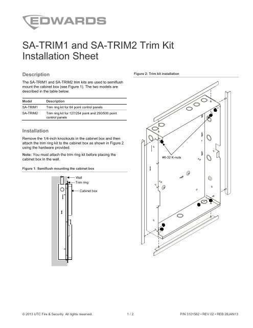 SA-TRIM1 and SA-TRIM2 Trim Kit Installation Sheet