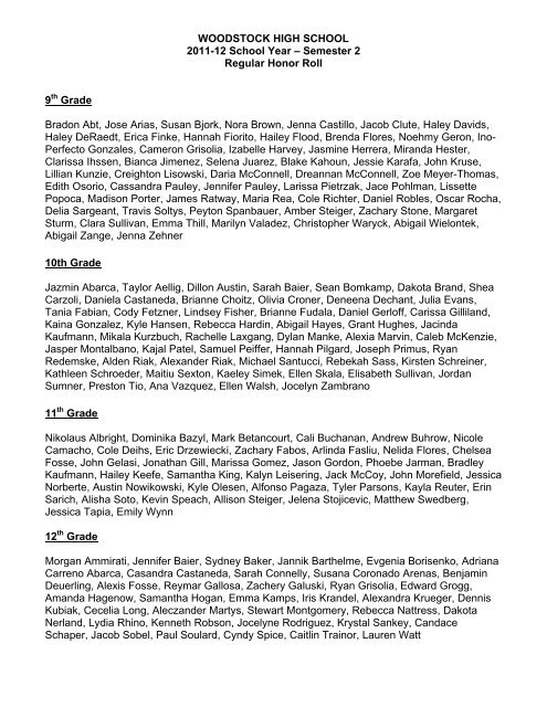 WOODSTOCK HIGH SCHOOL 2011-12 School Year – Semester 2 ...
