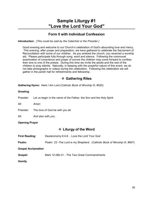 Sample Liturgy #1 - Love the Lord Your God