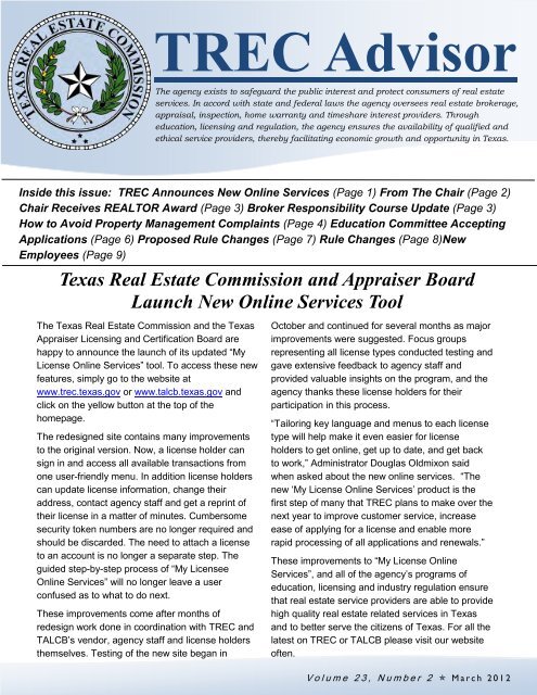 TREC Advisor - Texas Real Estate Commission