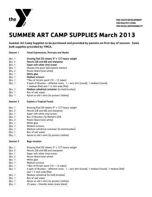 SUMMER ART CAMP SUPPLIES March 2013 - YMCA of Greater ...