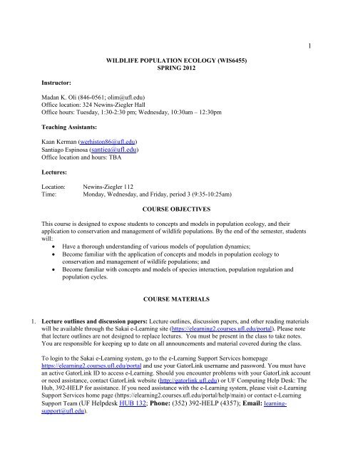 Course Syllabus - Wildlife Ecology and Conservation - University of ...