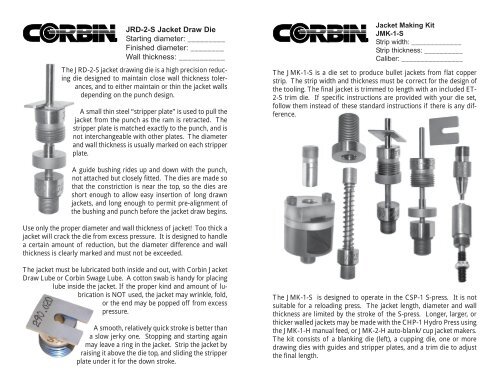 Cupping Die - Corbin Bullet Swaging