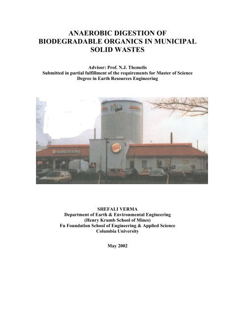 Anaerobic digestion of biodegradable organics in municipal solid