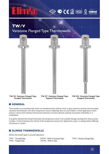 TW/V Vanstone Flanged Type Thermowells - Elimko