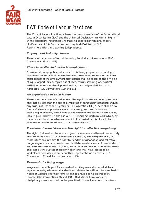 FWF Code of Labour Practices - Fair Wear Foundation