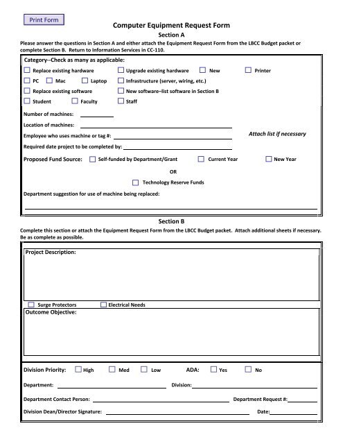 Computer Equipment Request Form
